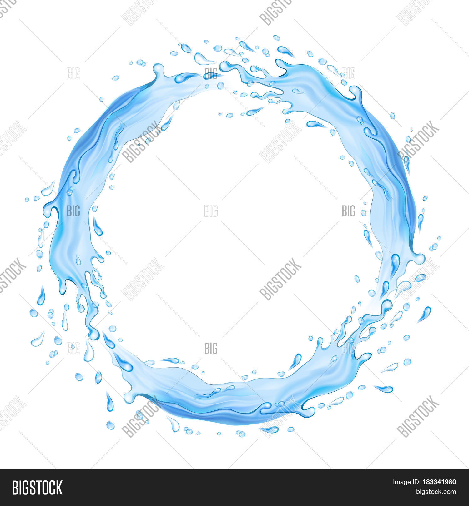 Water frame. Splashes of water flow in a circle. The raster version ...