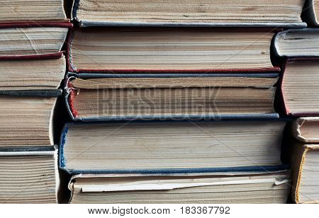Stack of old worn textbooks. Close-up horizontal photo - Stock Image ...