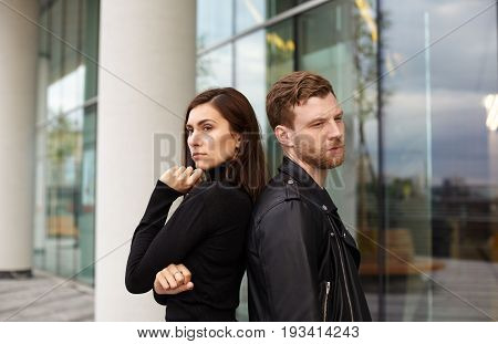 People love and relationships problem concept. Angry sad young European ...