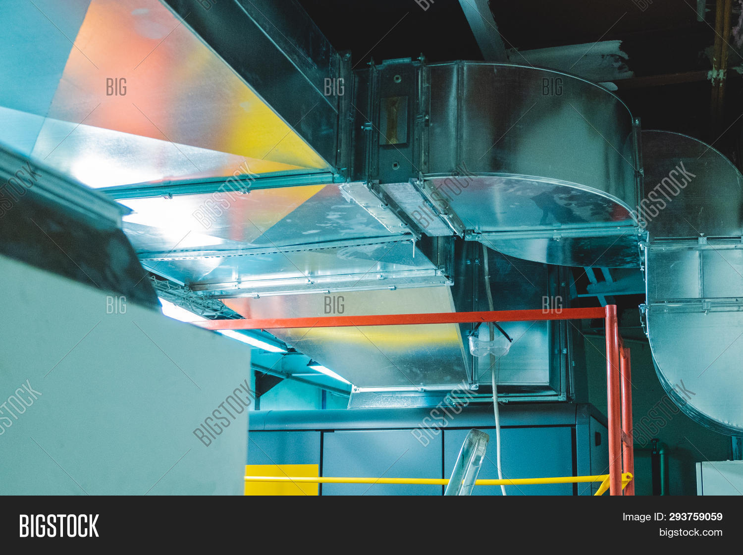 Close-up View Of The Modern Big Dimensions Ductwork Installed On The ...