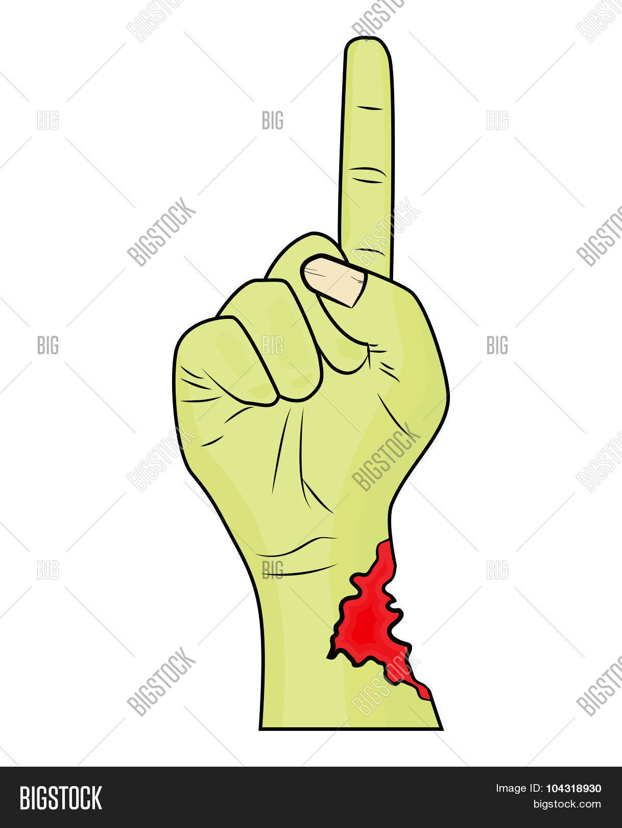 Zombie Hand Finger Up Gesture Halloween Vector - Realistic Cartoon ...
