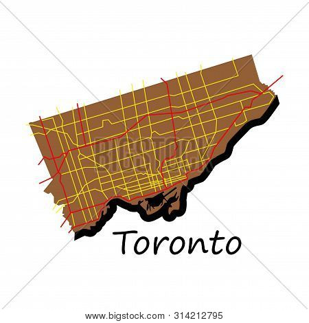 Flat Color Map Of Toronto, Canada. City Plan Of Toronto. Vector ...