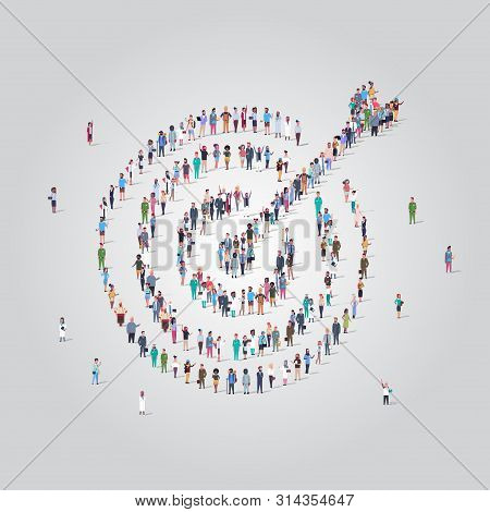 People Crowd Gathering In Shape Of Target With Arrow Icon Social Media ...