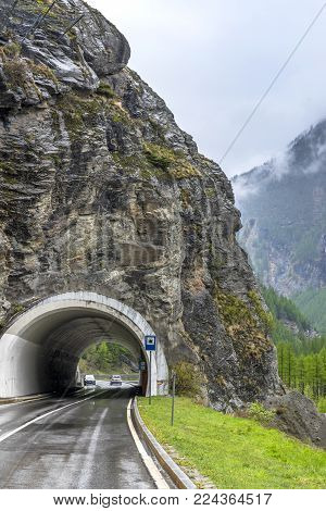 Road Tunnel At Simplon Pass In Swiss Alps image & stock photo. 224364517