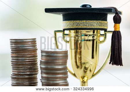Education Graduation In Achievement Success Concept: Golden Trophy Cup ...