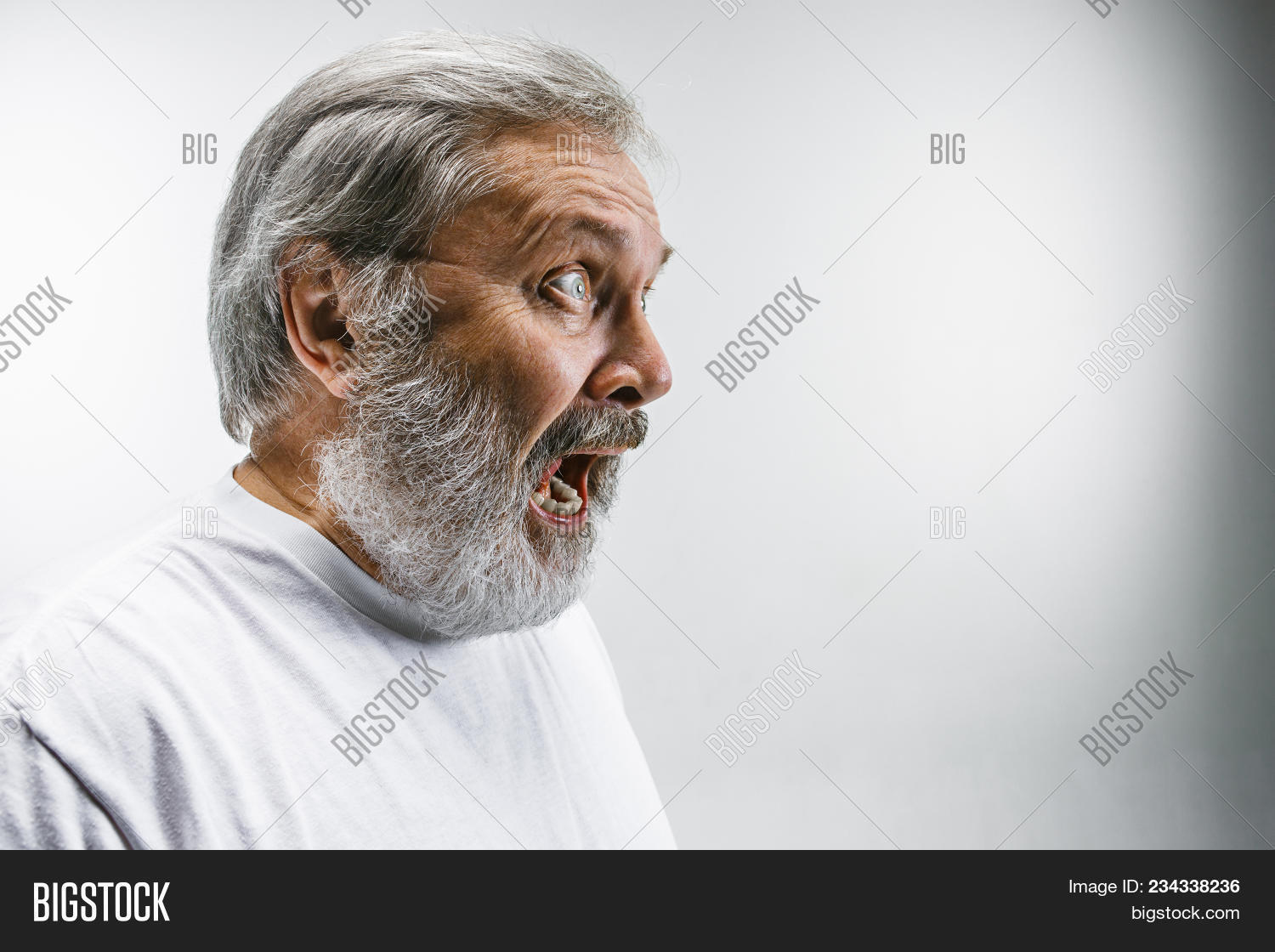 Screaming, hate, rage. Crying emotional angry man screaming on white ...