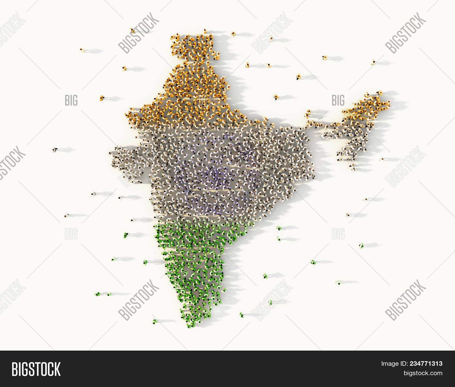 Large Group Of People Forming India Map Concept. 3d Illustration image ...