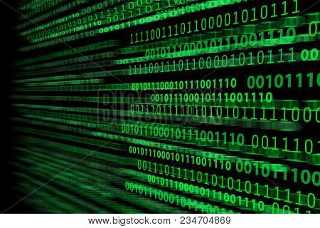 Concept Image Of Digital Matrix Reality - Green Binary System Digits In ...