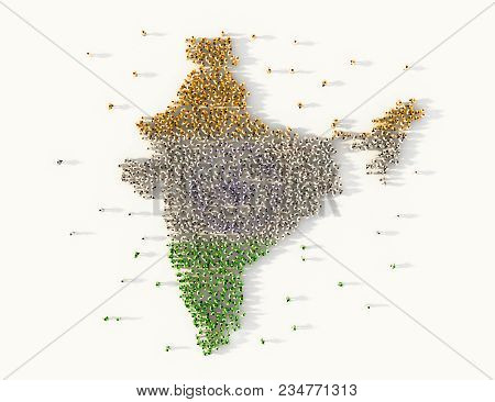 Large Group Of People Forming India Map Concept. 3d Illustration image ...