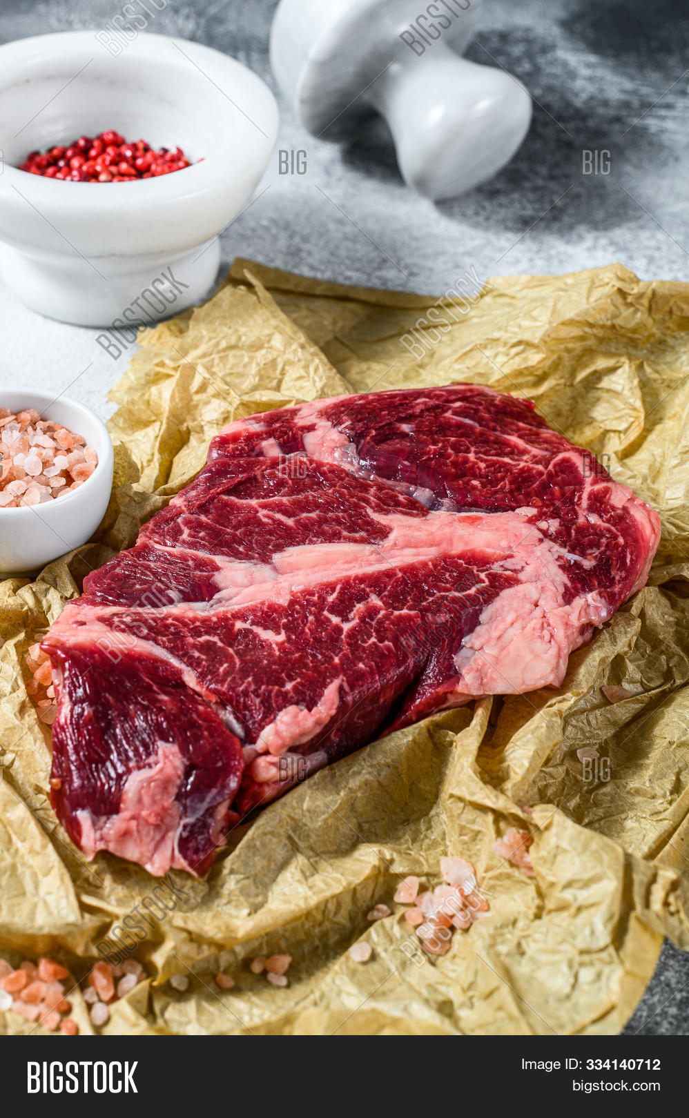 Raw Black Angus Steak. Organic Farm Beef Black Angus. Gray Background ...