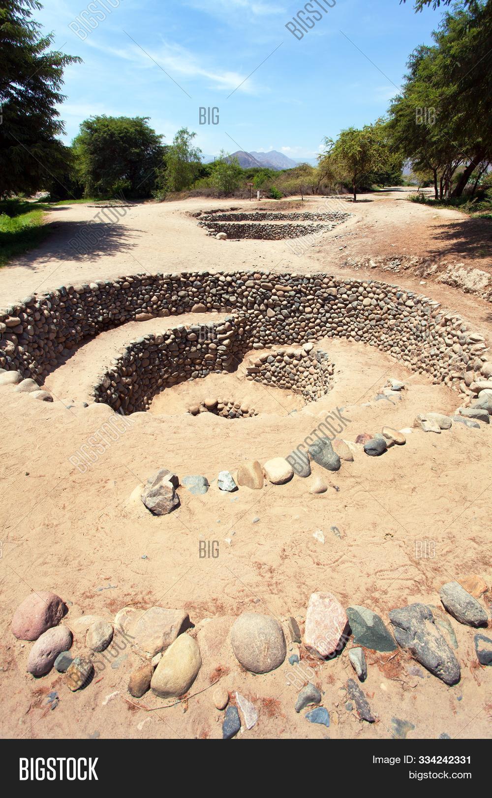 Cantalloc Aqueduct In Nazca, Spiral Or Circle Aqueducts Or Wells, Peru ...