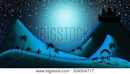 Christmas Nativity Scene Of Three Wise Men Magi Going To Meet Baby ...