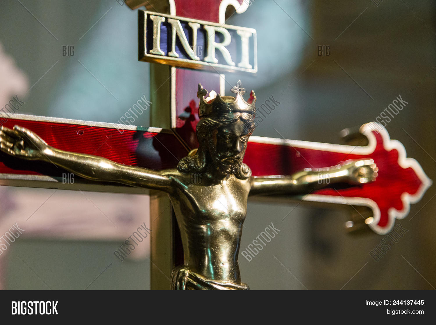 Holy cross with crucified Jesus Christ with the inscription: INRI Iesus ...