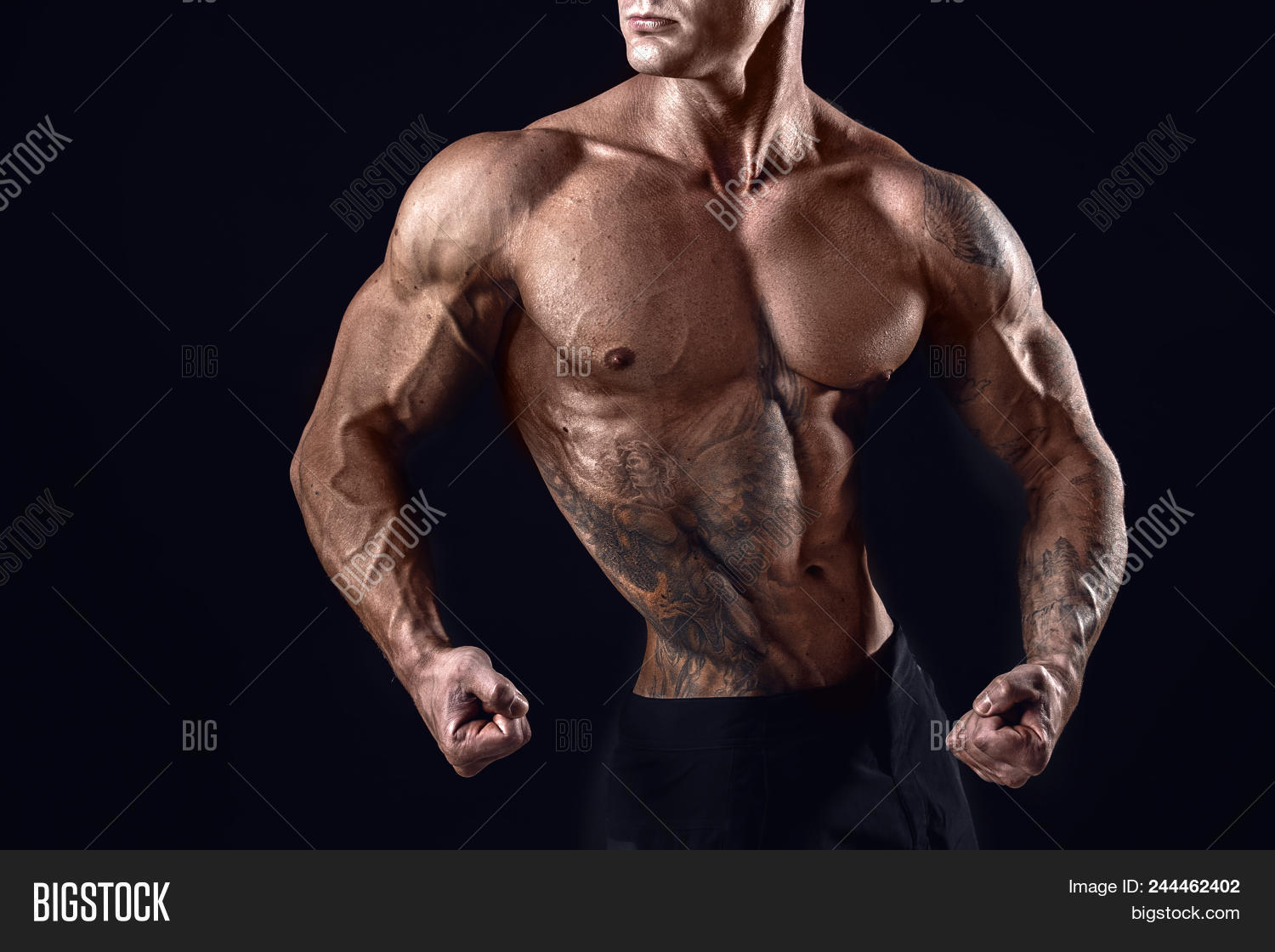 Unrecognizable Strong Bodybuilder With Six Pack. Bodybuilder Man With ...