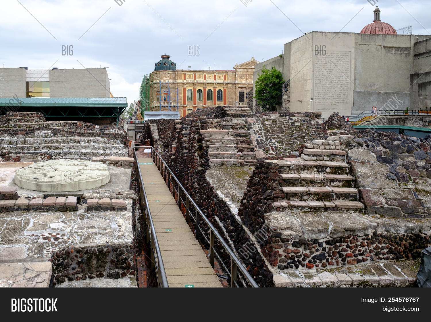 Pre-hispanic ruins of the aztec city of Tenochtitlan situated on the ...