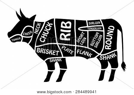 Beef Chart. Poster Butcher Diagram For Groceries, Meat Stores, Butcher ...
