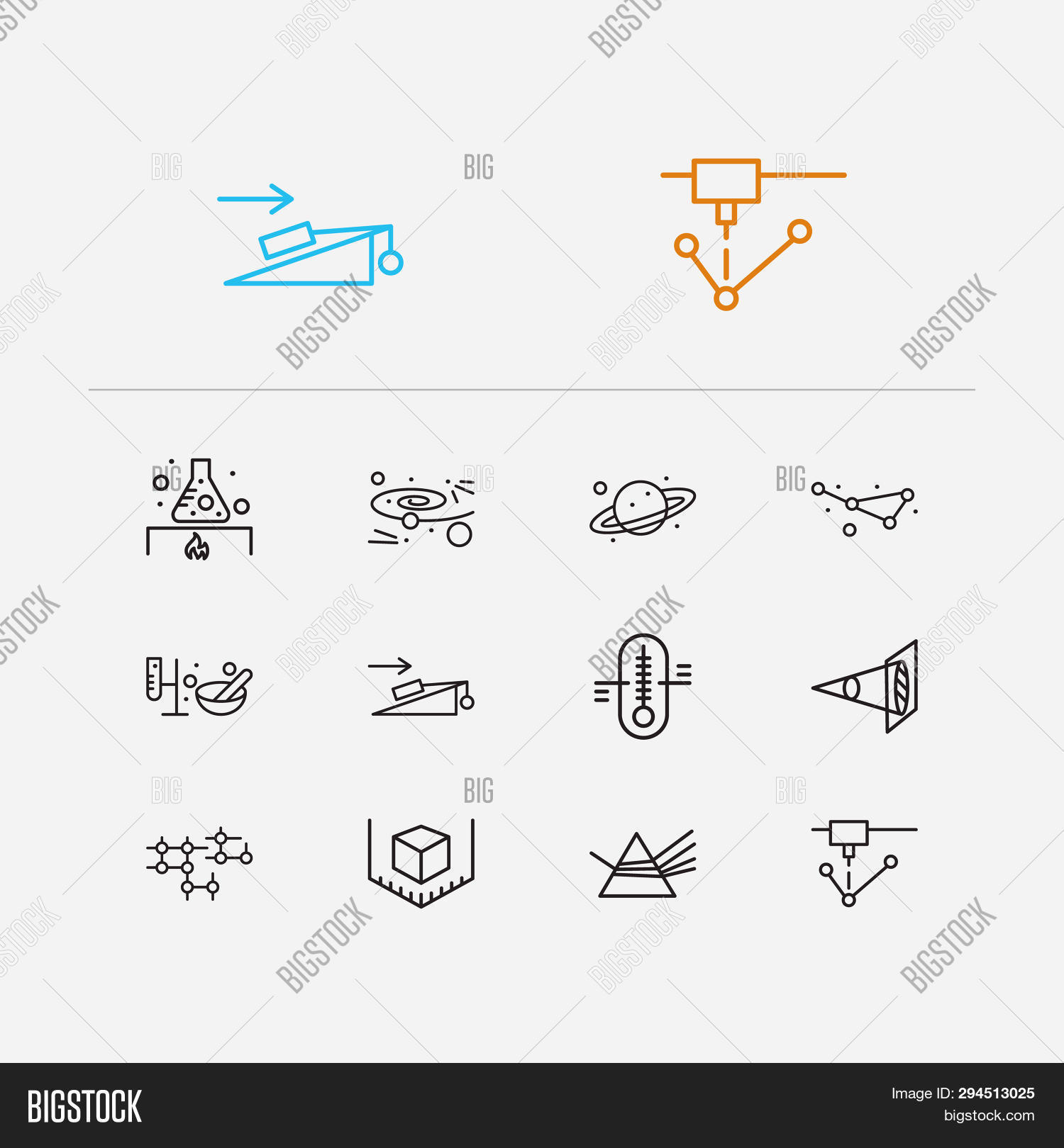 Physics Icons Set. Cosmology And Physics Icons With Thermodynamics ...