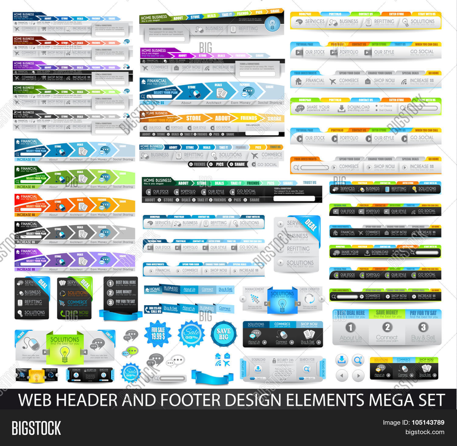 Mega Collection of Web headers, Footers, menu, drop menu, website icons ...