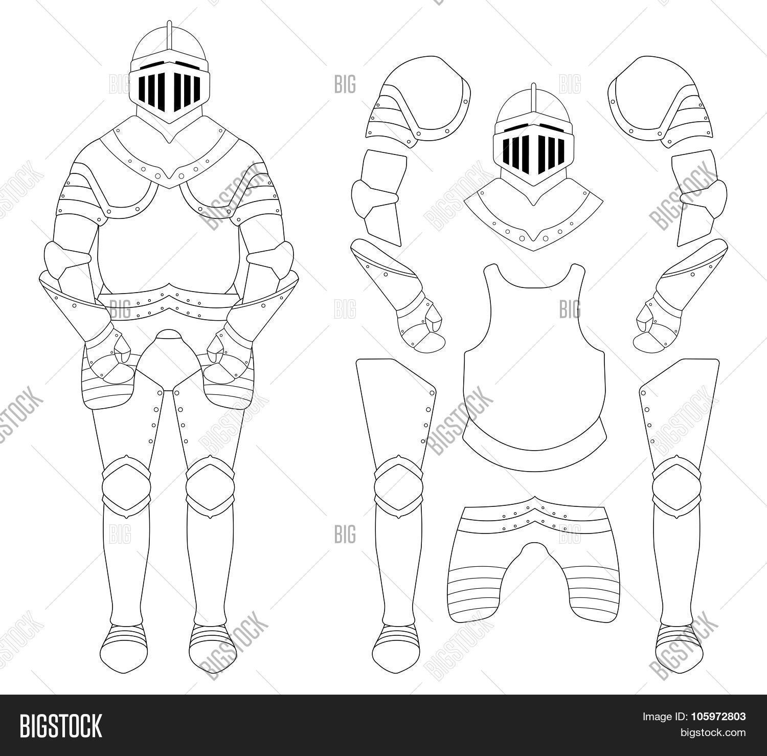 Medieval knight armor set. Contour image & stock photo. 105972803