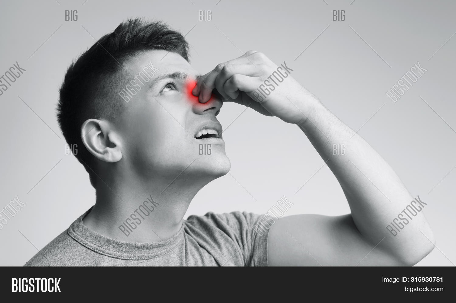 Haemophilia. Young Man Suffering From Nose Bleeding, Black And White ...