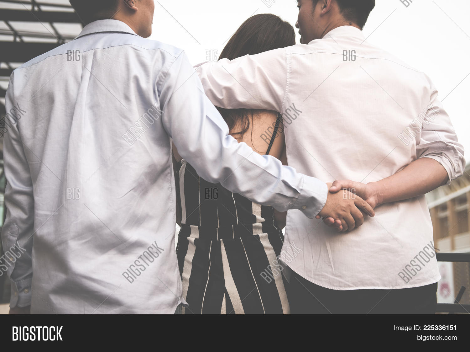 Homosexual Man Hug Woman While Holding Hands With Secret Lover. Gay ...