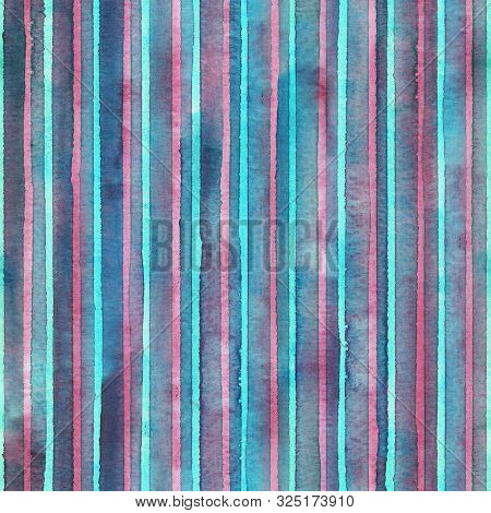 Watercolor Colorful Stripes Background. Blue Teal Pink Striped Seamless ...