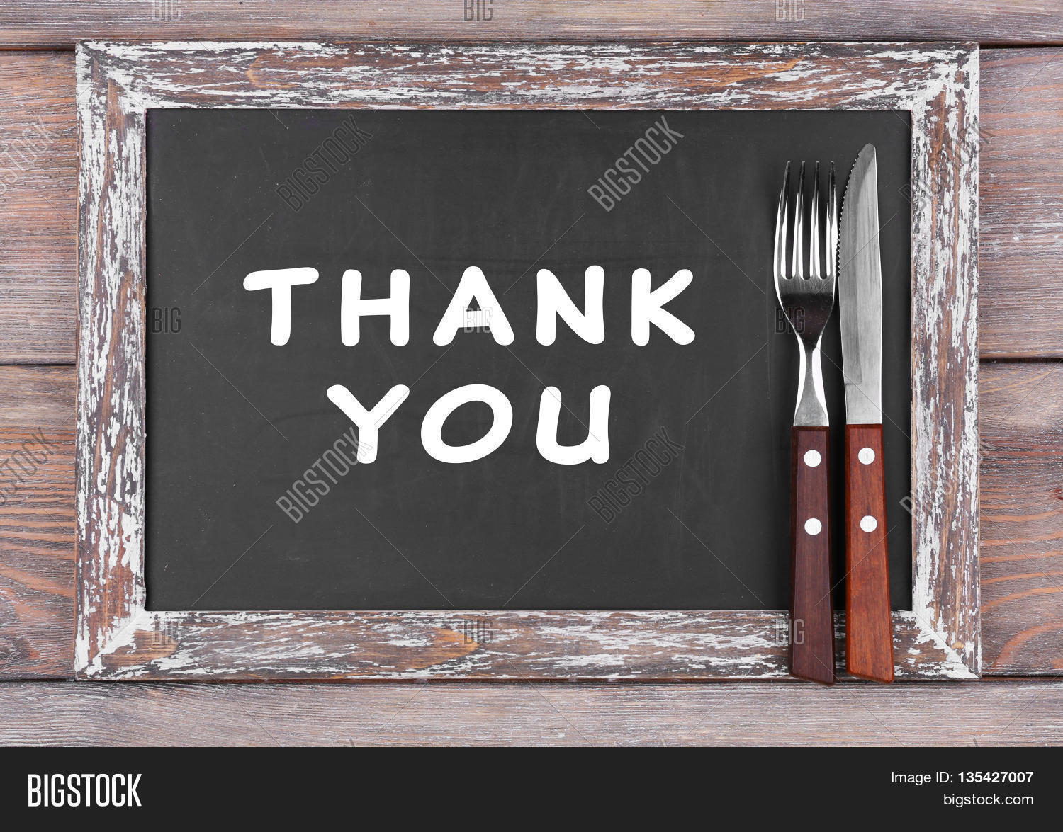 Blackboard menu with text Thank You on rustic wooden planks background ...