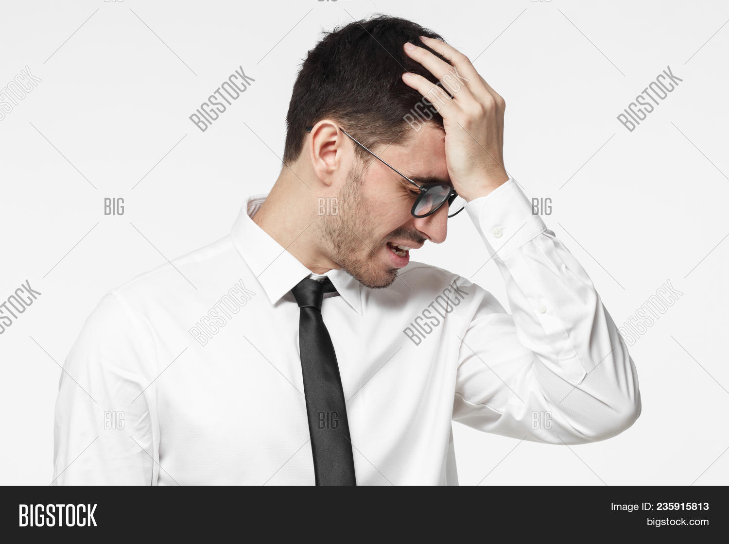 Disappointed Stressed Out Office Manager Making Facepalm Gesture With ...