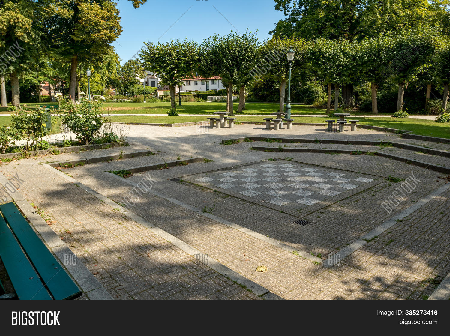 Giant Chess Playground In A Public Park. Street View Of Beautiful ...