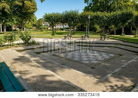 Giant Chess Playground In A Public Park. Street View Of Beautiful ...