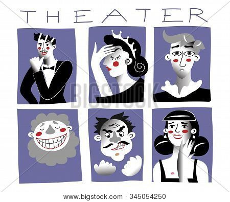 Theater Characters Vector Illustrations Set. Traditional Roles Types ...