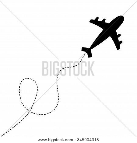 Air Plane Icon. Black Silhouette Shape. Airplane Flying. Dash Line Loop ...