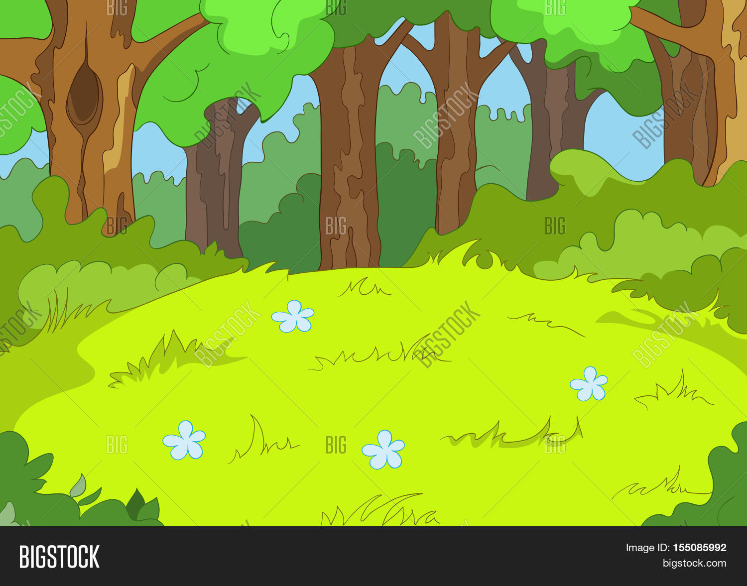 Hand drawn cartoon of summer landscape. Colourful cartoon of summer ...