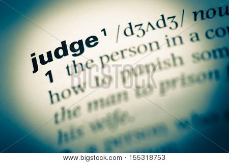 Close Up Of Old English Dictionary Page With Word Judge - Stock Image ...