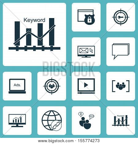 Set Of Seo Icons On Keyword Optimisation, Digital Media And Video ...