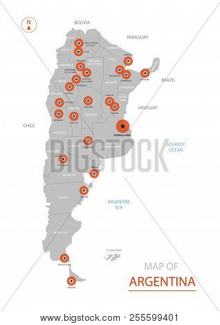 Stylized Vector Argentina Map Showing Big Cities, Capital Buenos Aires ...
