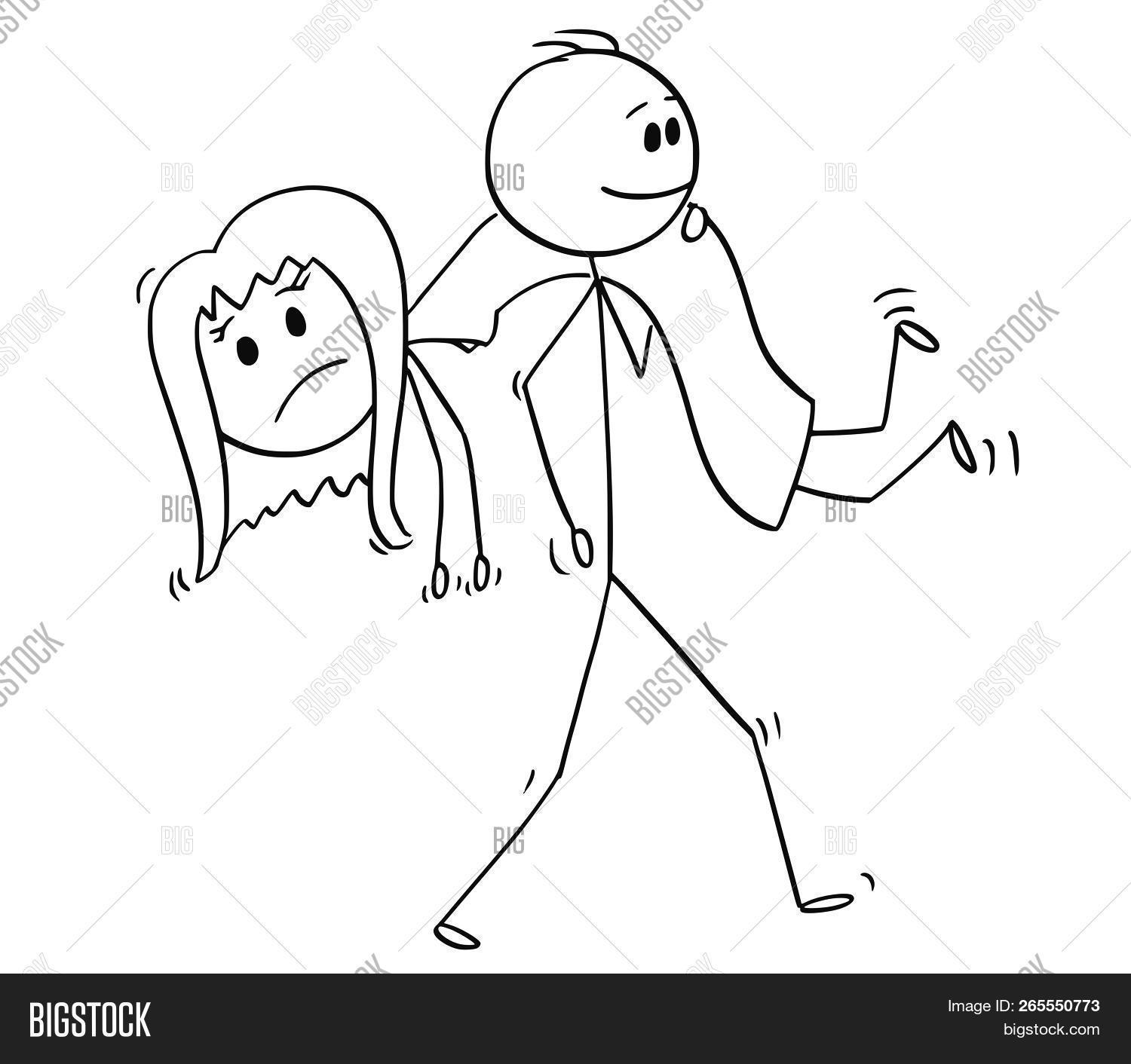 Cartoon Stick Drawing Conceptual Illustration Of Man Carrying Woman ...