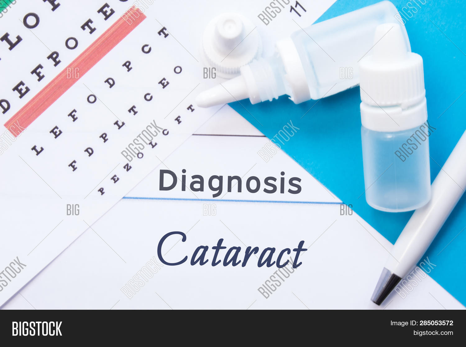 Ophthalmology Diagnosis Cataract. Snellen (eye) Chart, Two Bottles Of ...