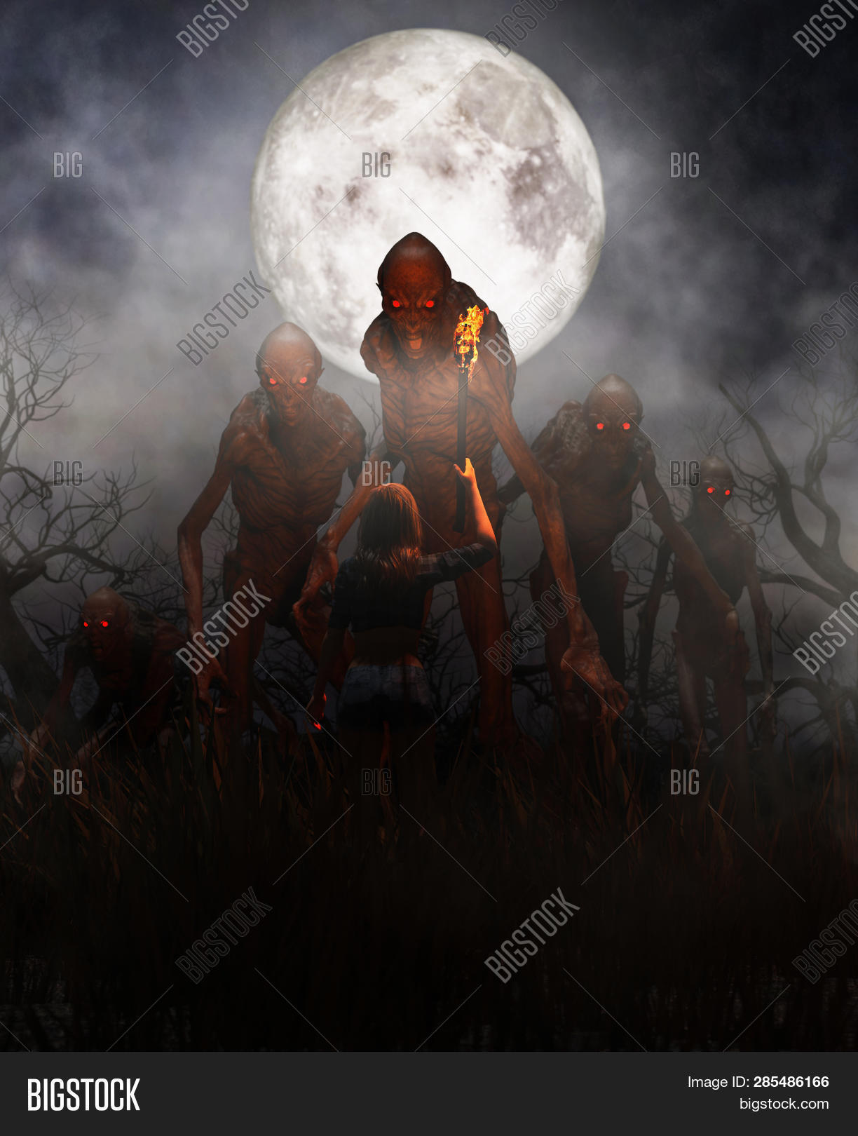 Woman Discover A Mythical Creature Call Bogeyman In Creepy Forest,3d ...