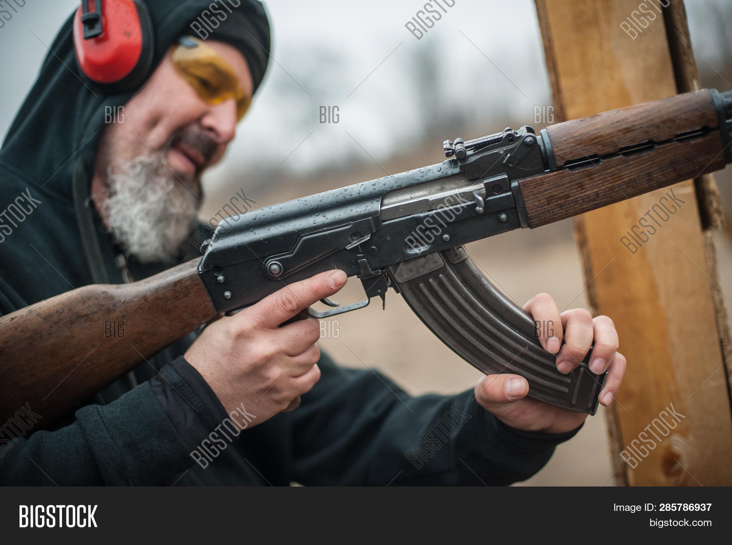 Close-up Detail View Of Kalashnikov Riffle Machine Gun Cartridge Bullet ...
