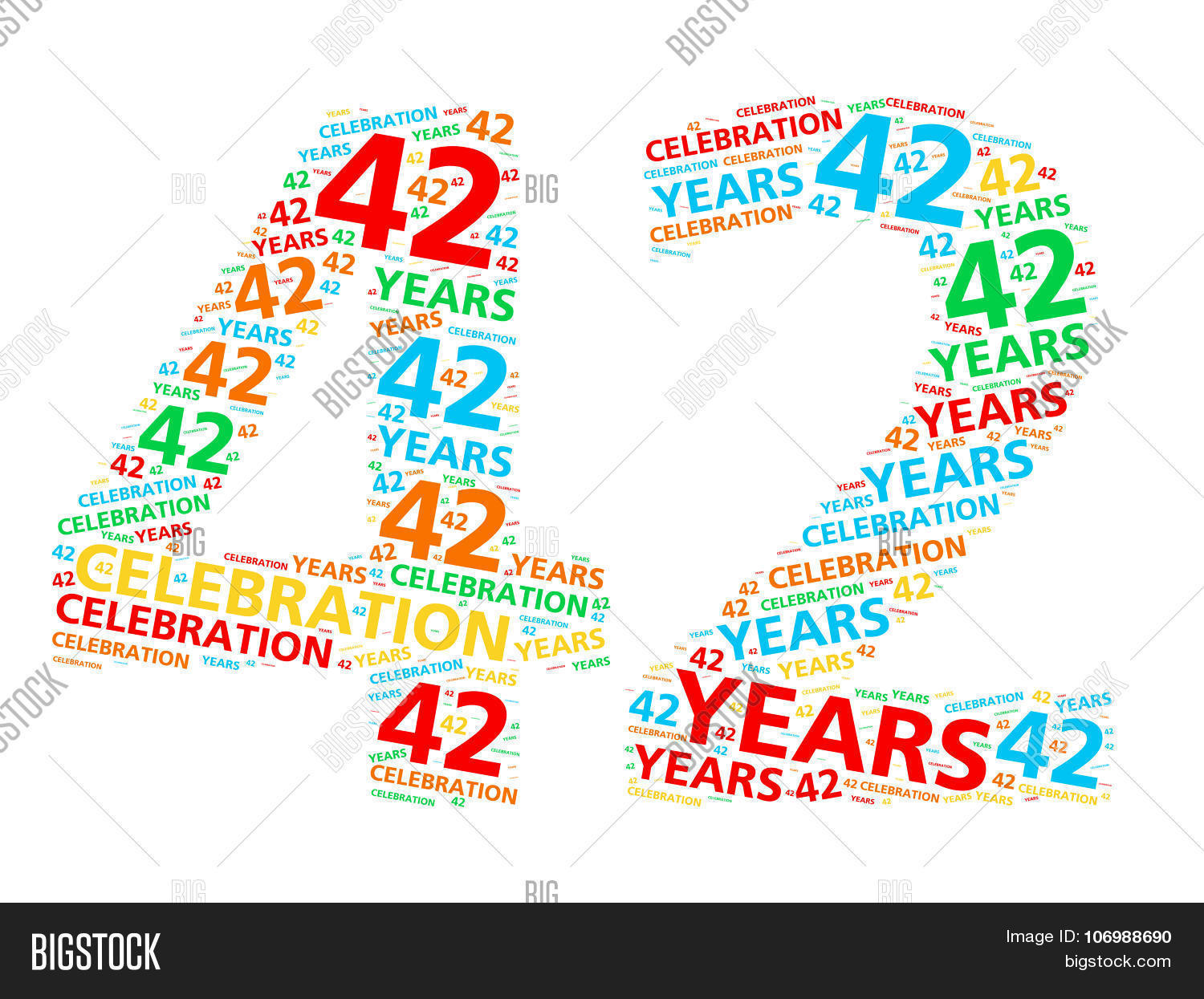 Colorful word cloud for celebrating a 42 year birthday or anniversary ...