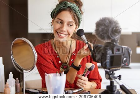 Beautiful Young Woman Make Up Artist Earning Money Via Internet ...