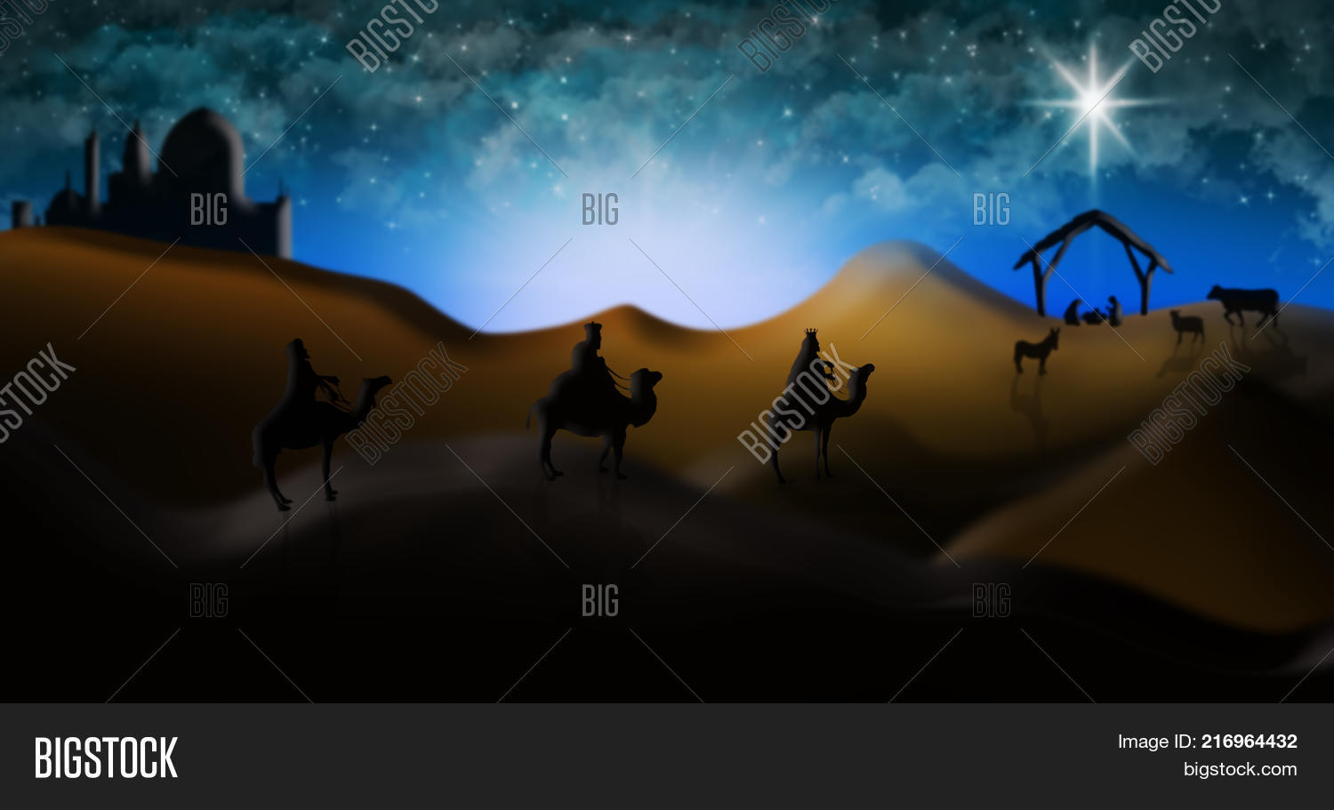 Christmas Nativity Scene Of Three Wise Men Magi Going To Meet Baby ...