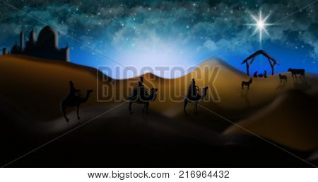 Christmas Nativity Scene Of Three Wise Men Magi Going To Meet Baby ...