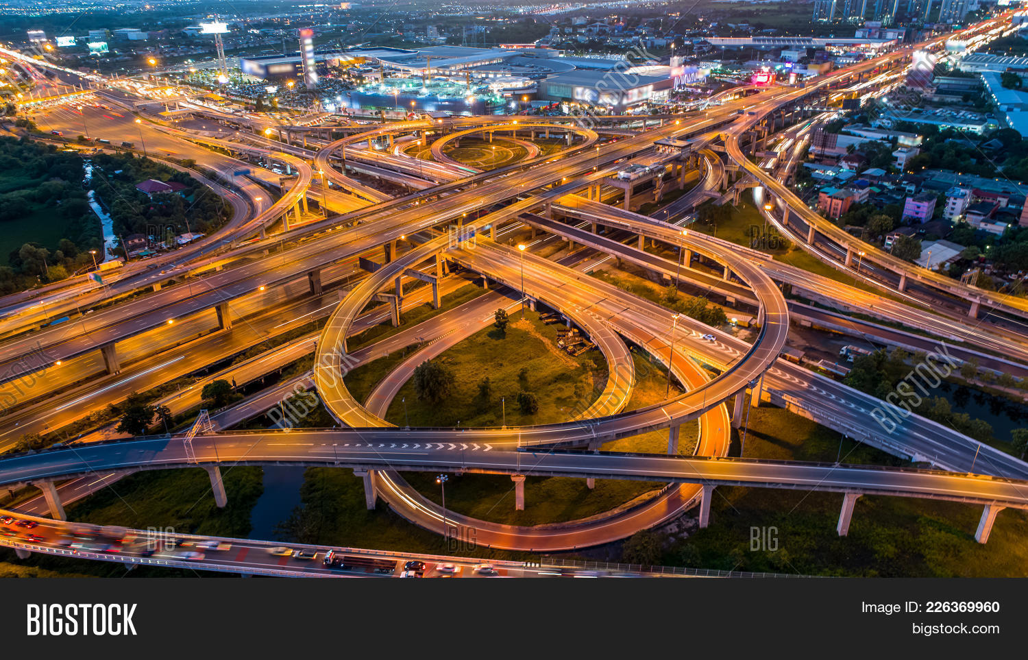 Aerial View Of A Unique City Roads And Interchanges, Bangkok Expressway ...
