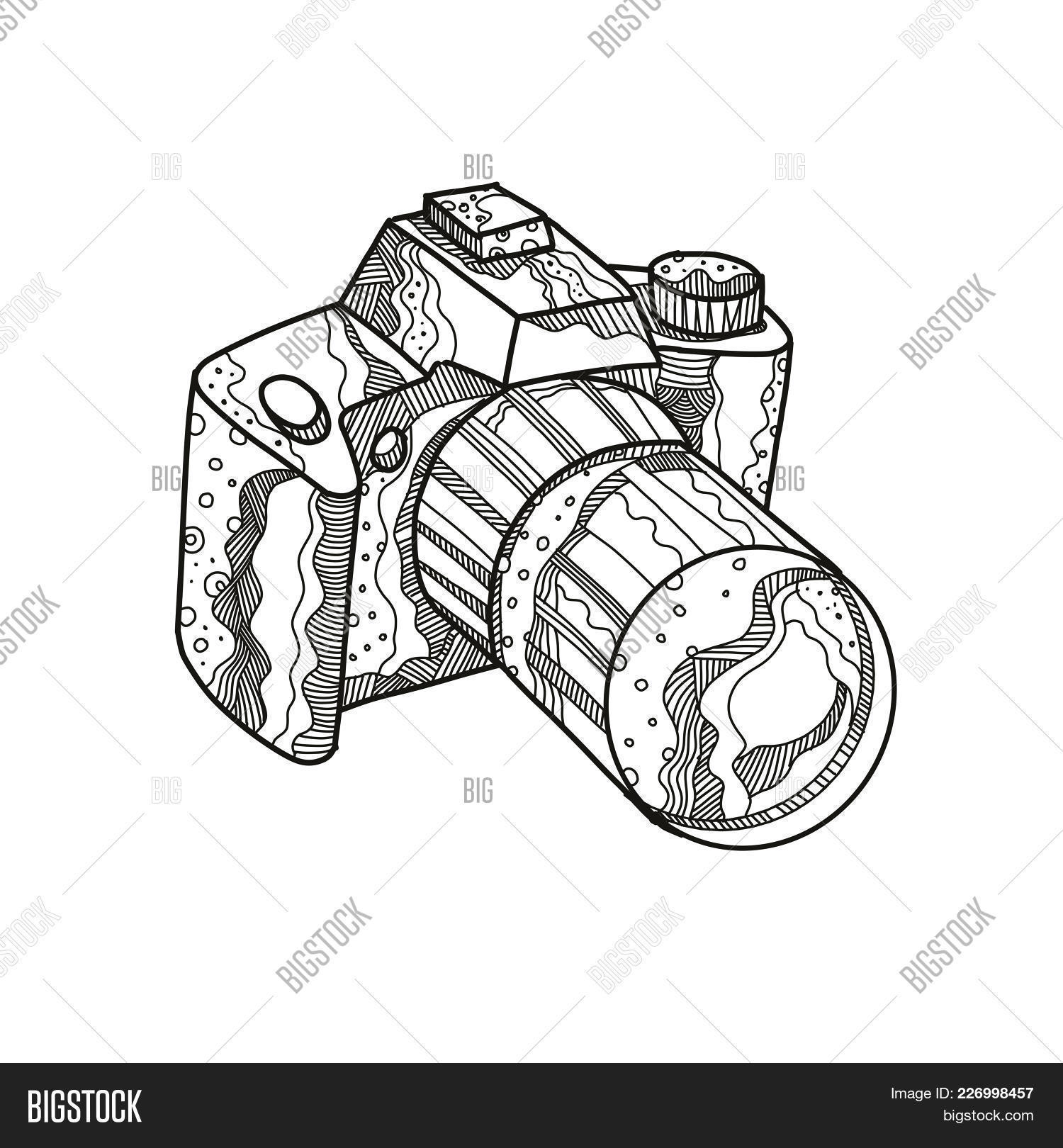Doodle Art Illustration Of A Dslr Camera, Digital Slr Or Digital Single ...