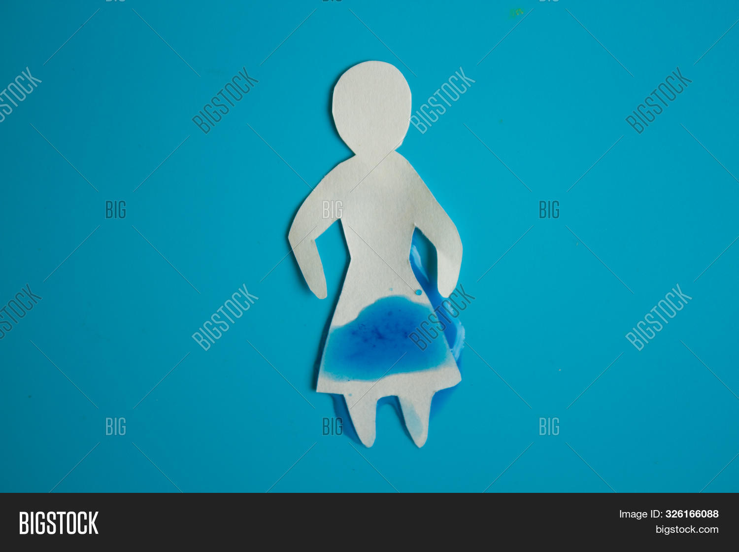 Urinary Incontinence Concept. Wet Paper Person. Blue Background image ...