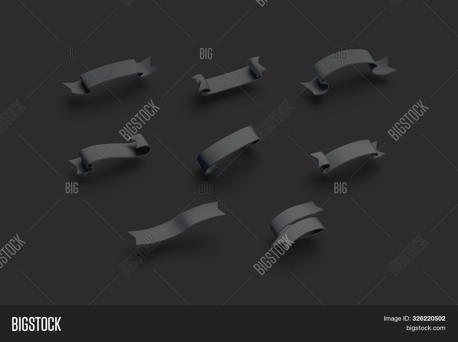Blank Black Banderole Mock Up Set, Isolated, Side View, 3d Rendering ...