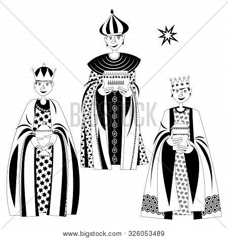 Children In Biblical Magi Costumes. Three Wise Men. Three Kings. Black ...