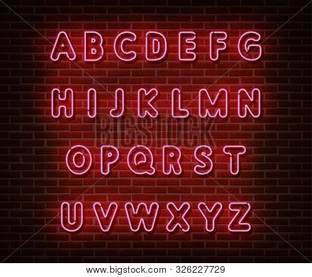 Neon Pink Alphabet Type Font Vector Isolated On Brick Wall. Abc ...